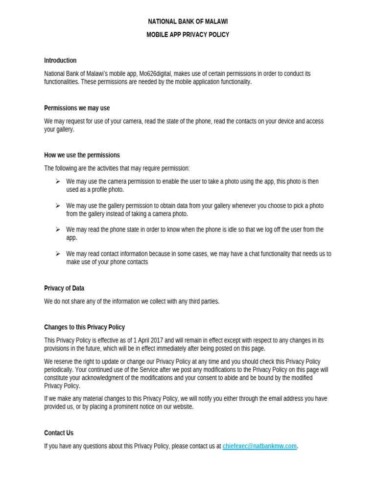 Mo626digital App - Privacy Declaration | PDF