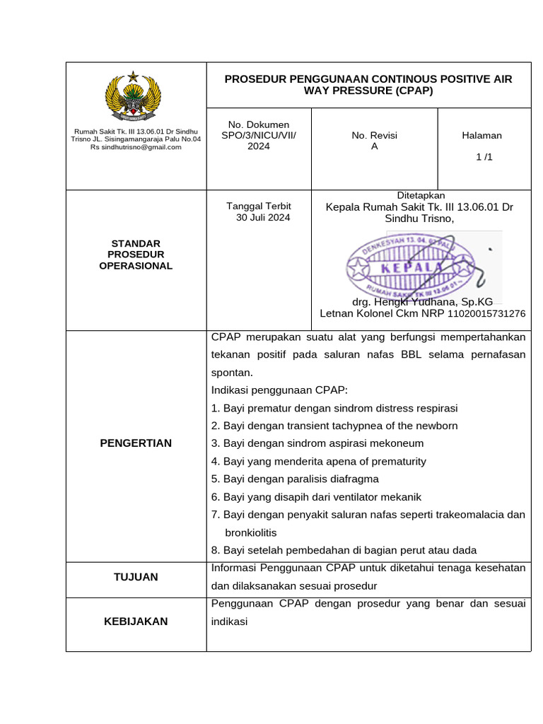 Spo Penggunaan Cpap | PDF