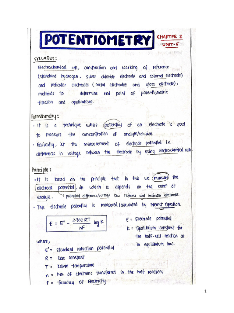 Potentiometry Notes | PDF