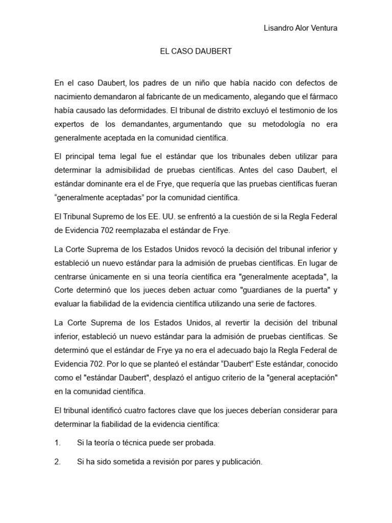 Caso Daubert - Lisandro Alor Ventura | PDF