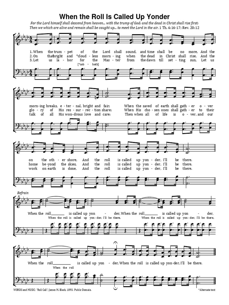 When The Roll Is Called Up Yonder | PDF | Religious Belief And Doctrine