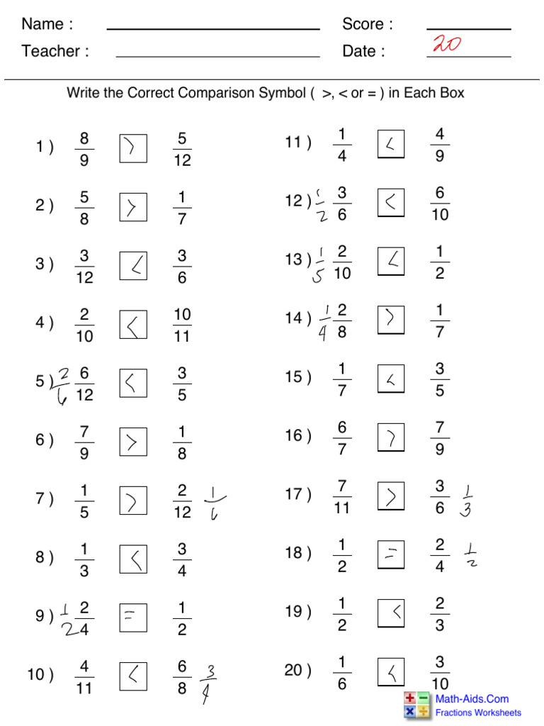 Different Numerators and Denominators Worksheet 1 | PDF