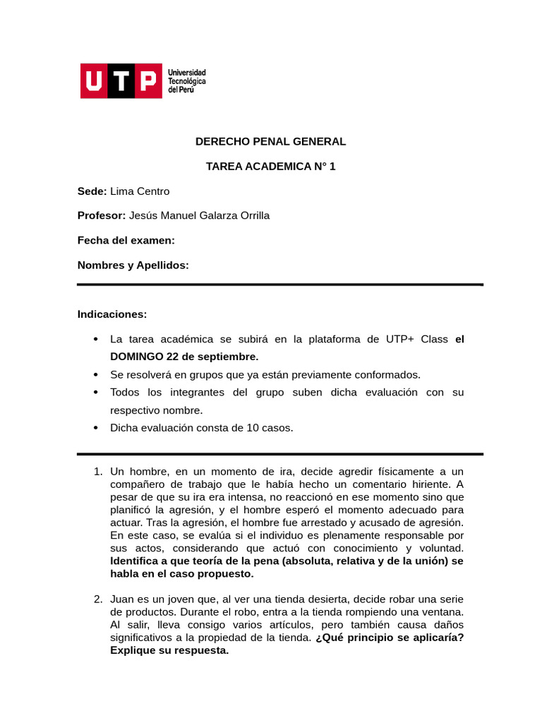 Evaluación de Ta1 - D - Penal | PDF