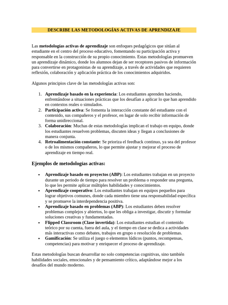 Metodologías Activas de Aprendizaje | PDF