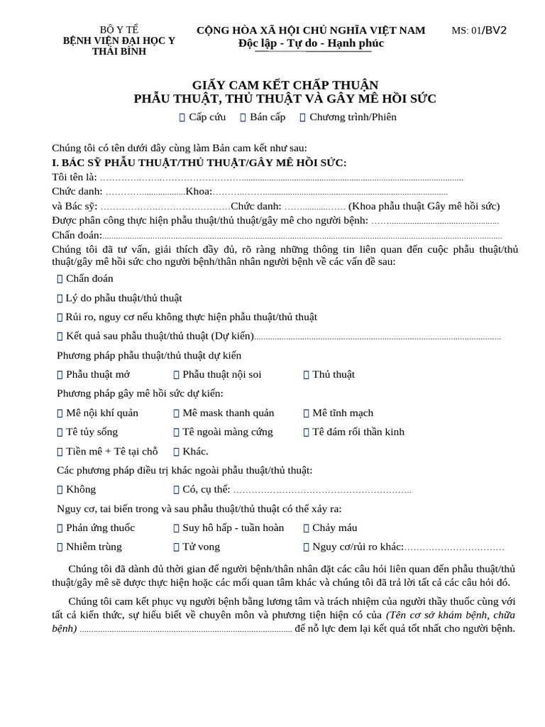HC 06. Giay Cam Ket Phau Thuat Thu Thuat | PDF