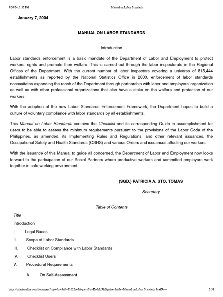 Labor Standards Compliance Manual | PDF | Cost Of Living | Finance ...