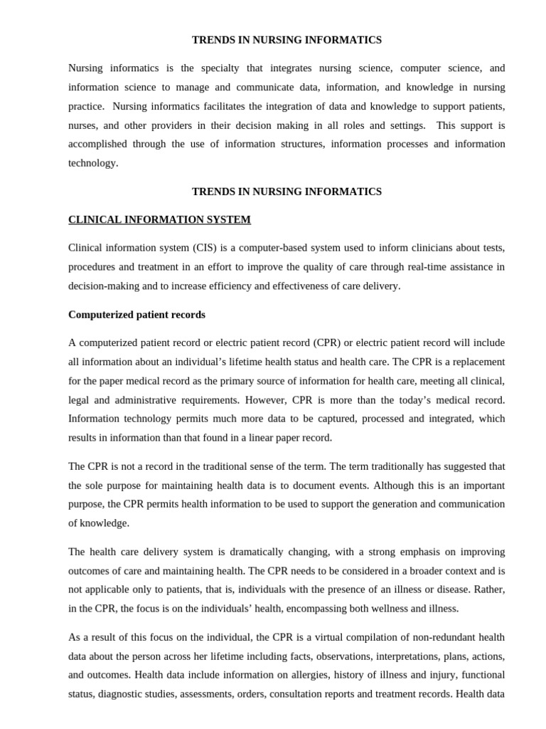 Trends in Nursing Informatics | PDF