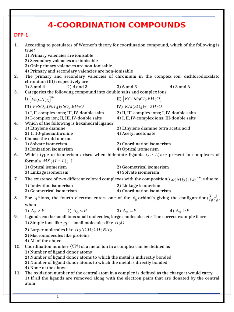 4 COORDINATION - COMPOUNDS DPP | PDF