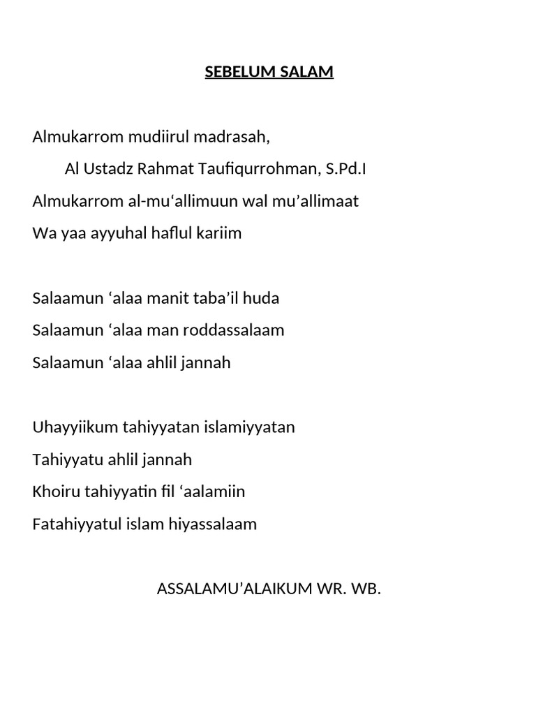 Pidato Bhs Arab Alvin | PDF