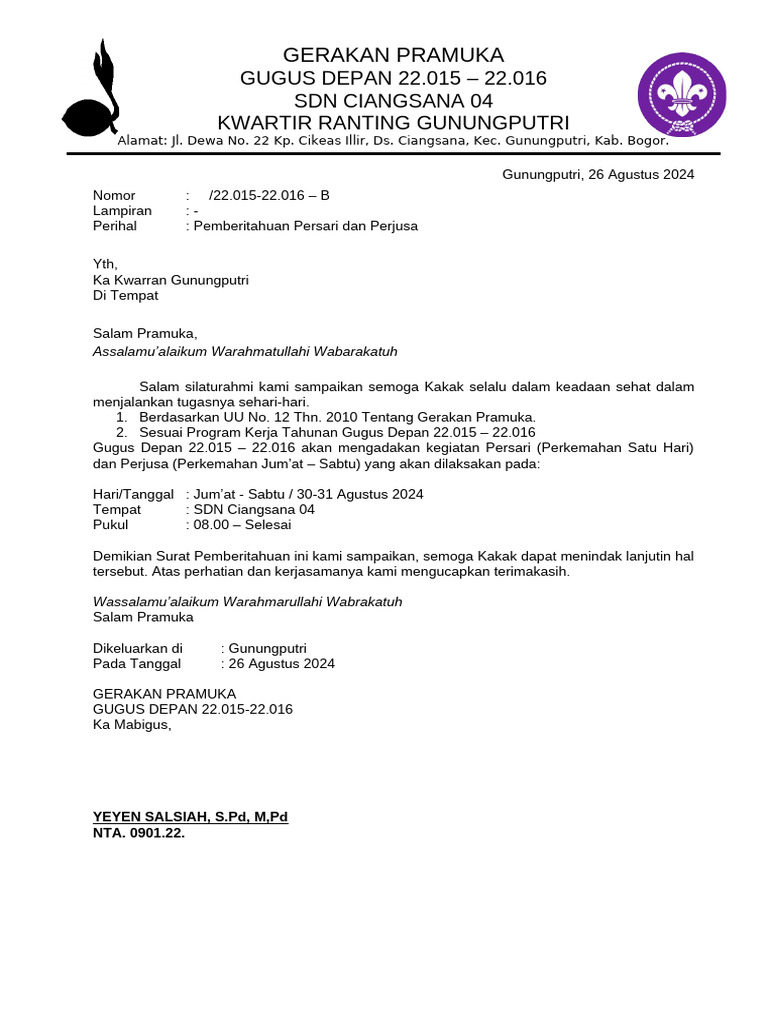 Surat Pemberitahuan Perjusa | PDF