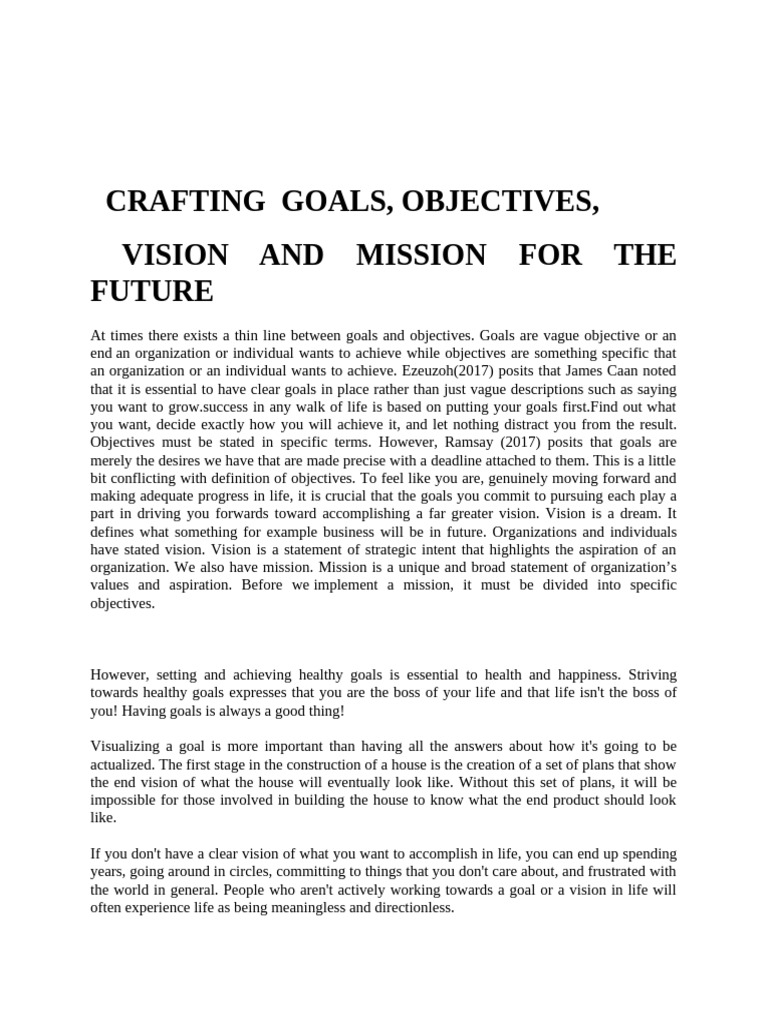 Crafting Goals Objectives Vision and Mis | PDF