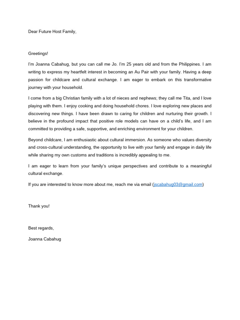 Letter To The Host Family | PDF