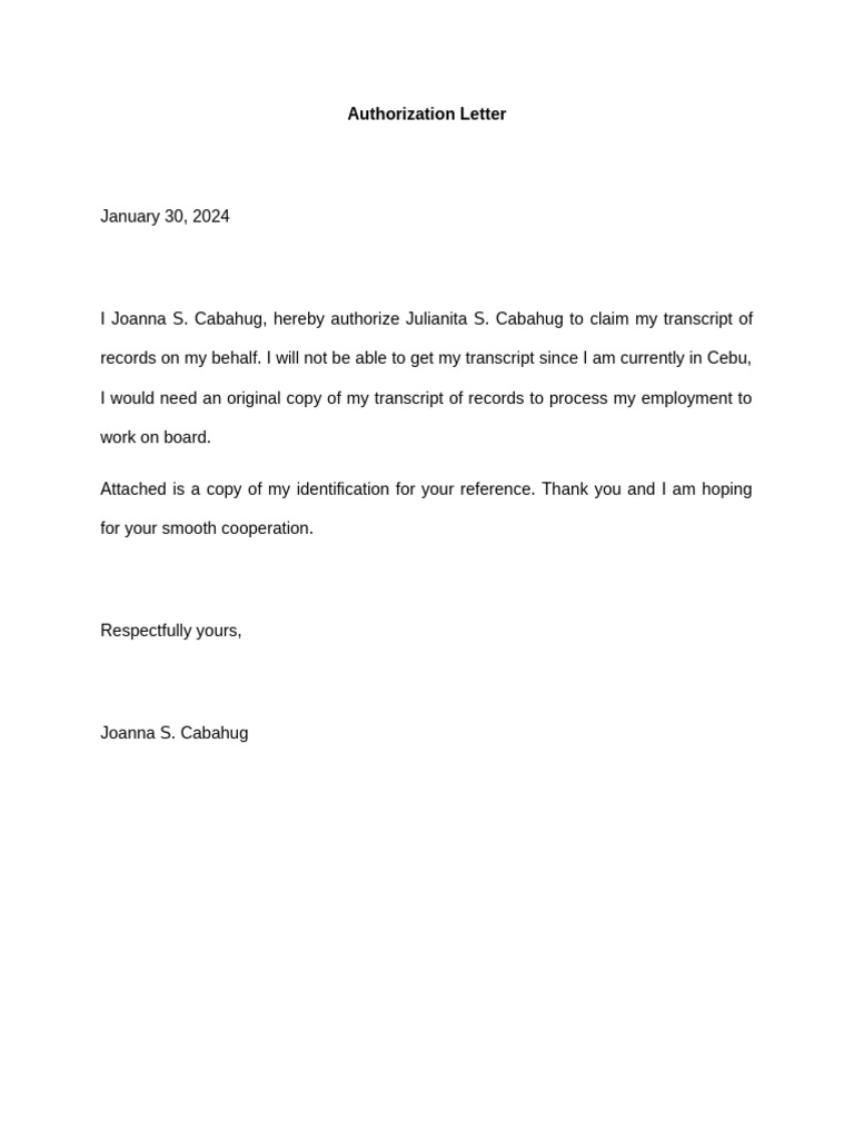 Authorization Letter for TOR | PDF