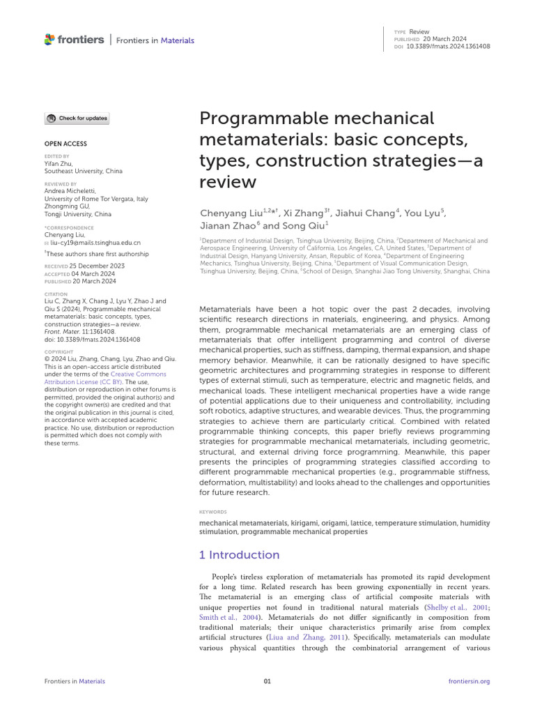 Programmable Mechanical Metamaterials: Basic Concepts, Types ...