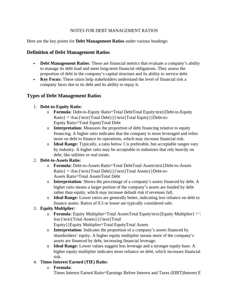 Notes For Debt Management Ratios | PDF