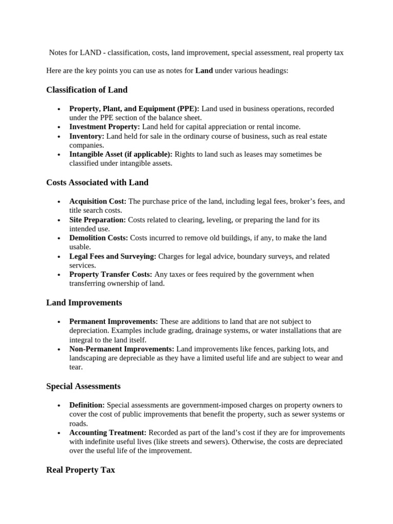 Notes For Land | PDF | Property Tax | Expense