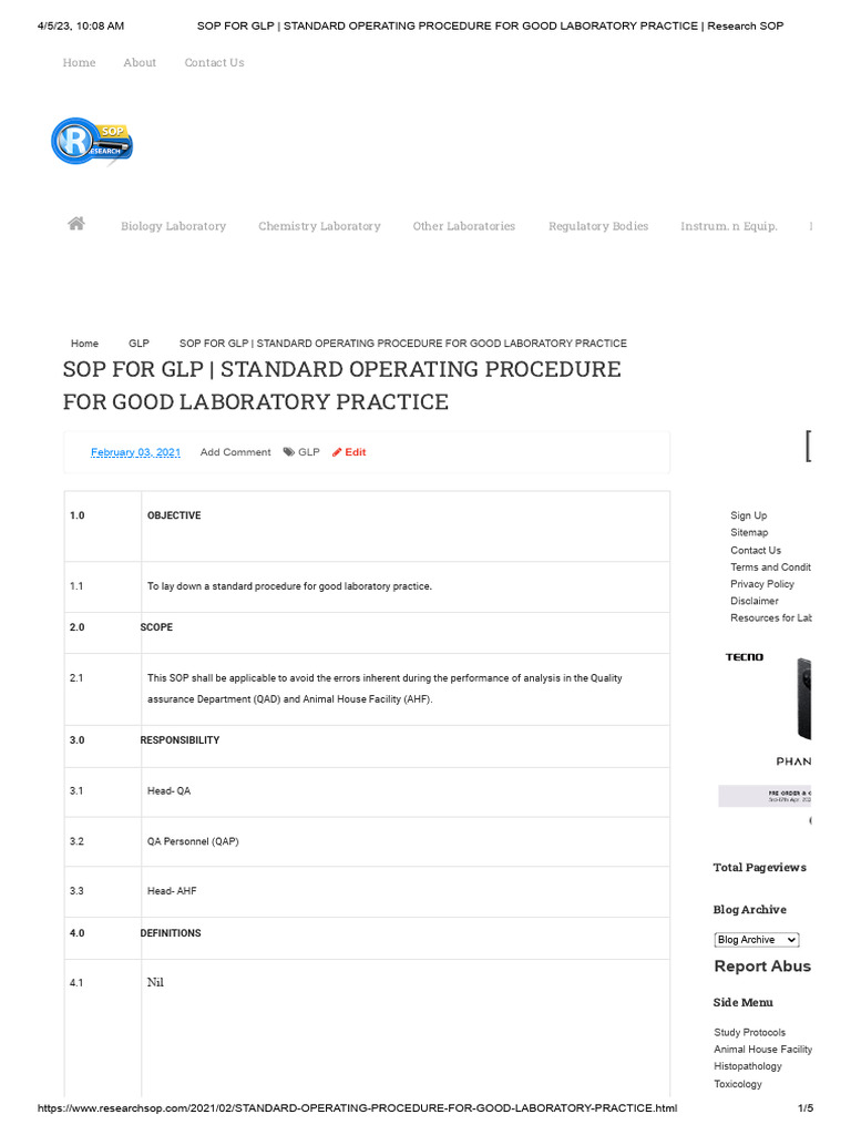 SOP FOR GLP -external | PDF