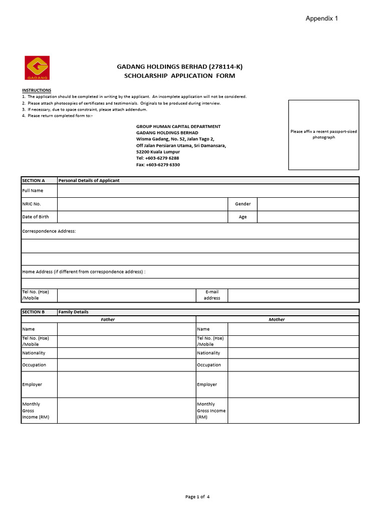 Gadang Scholarship Application Form Pdf