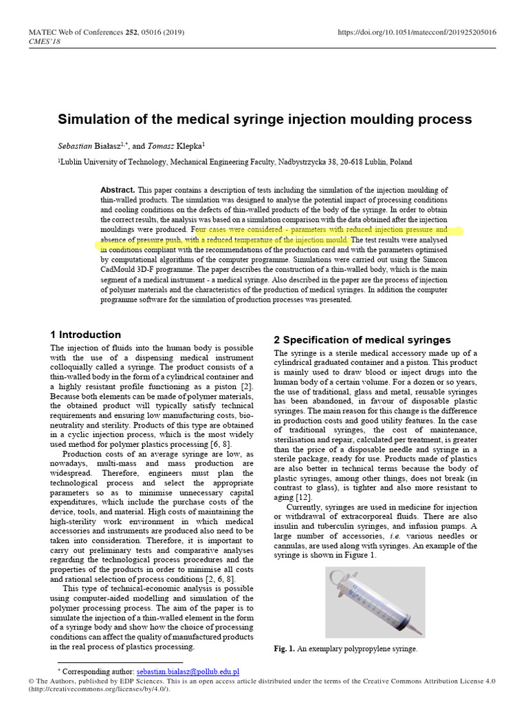 Simulation of The Medical Injection Moulding Process | PDF