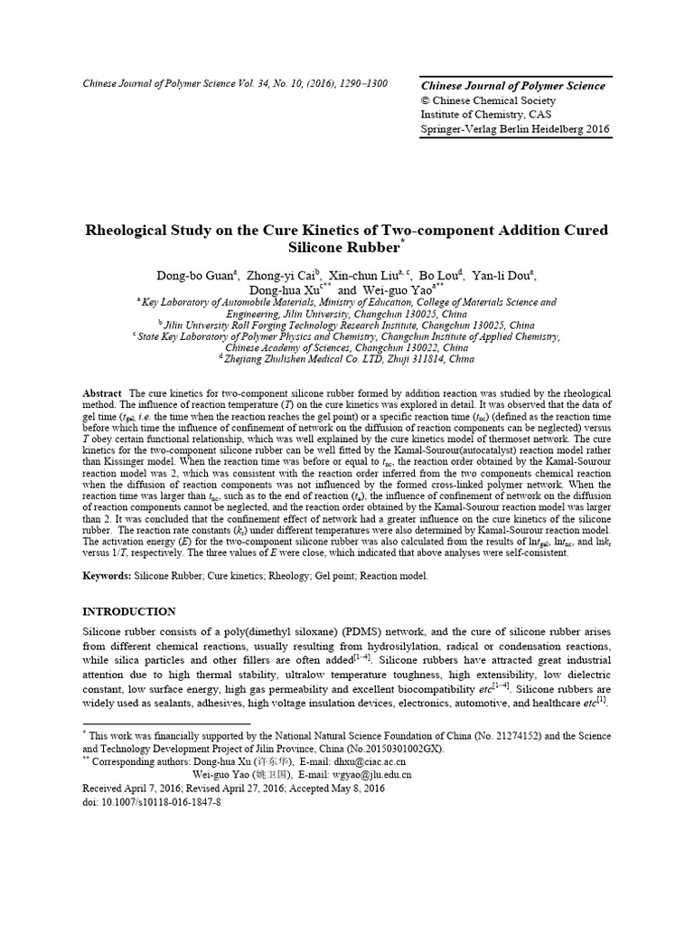 Rheological Study On The Cure Kinetics of Two-Component Addition Cured ...