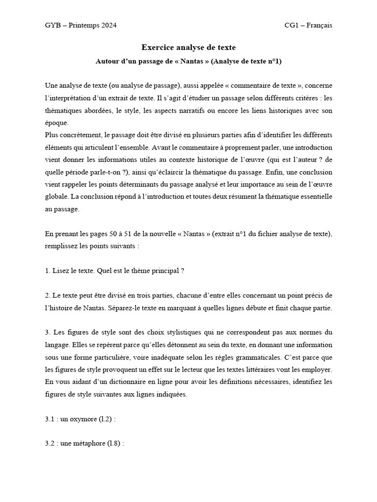 Zola Exercice Analyse de Texte | PDF