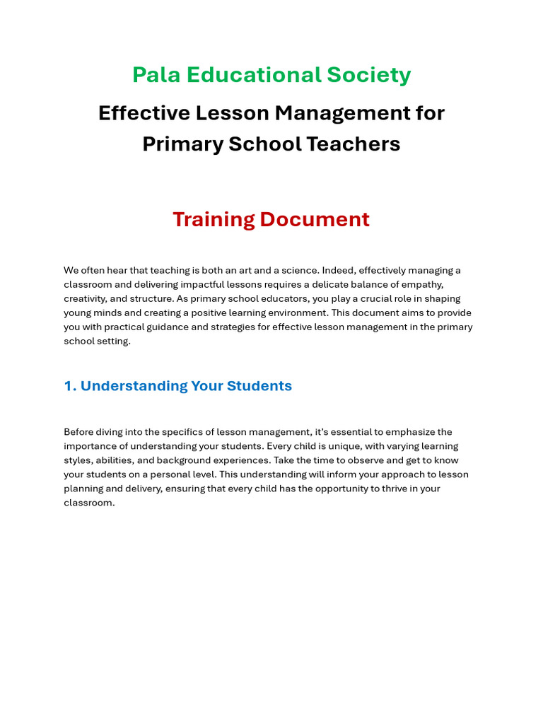 Effective Lesson Management For Primary Teachers | PDF