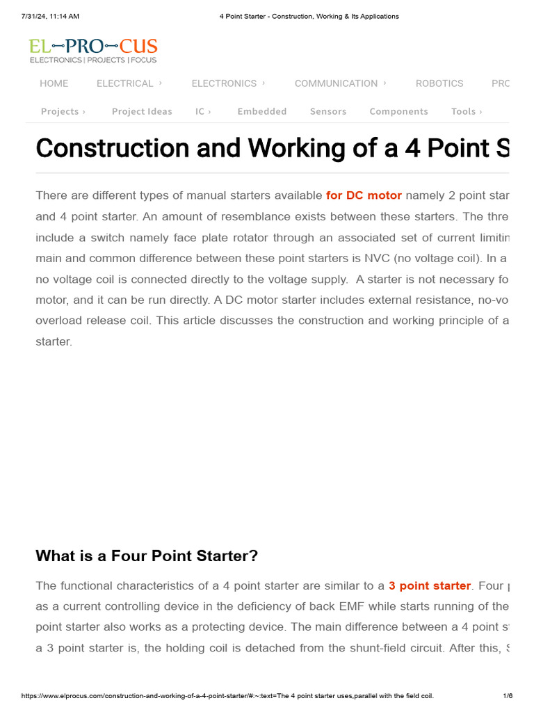 4 Point Starter - Construction, Working & Its Applications | PDF