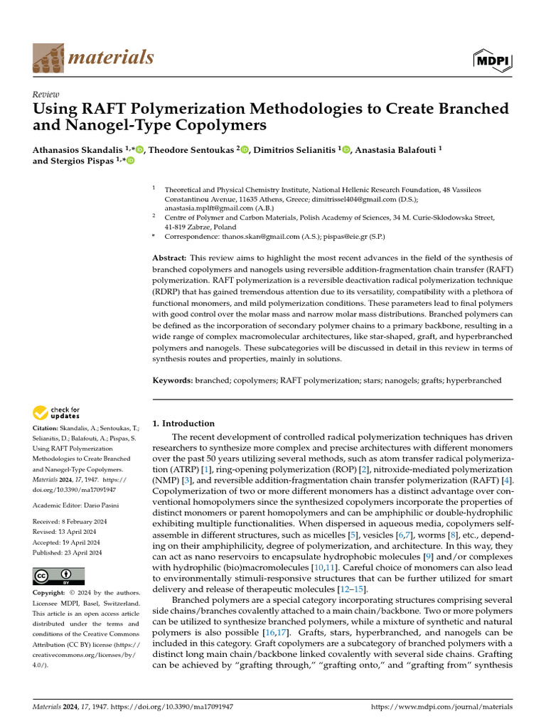 Using RAFT Polymerizatoin Methodologies To Crate Brached and Nanogel ...