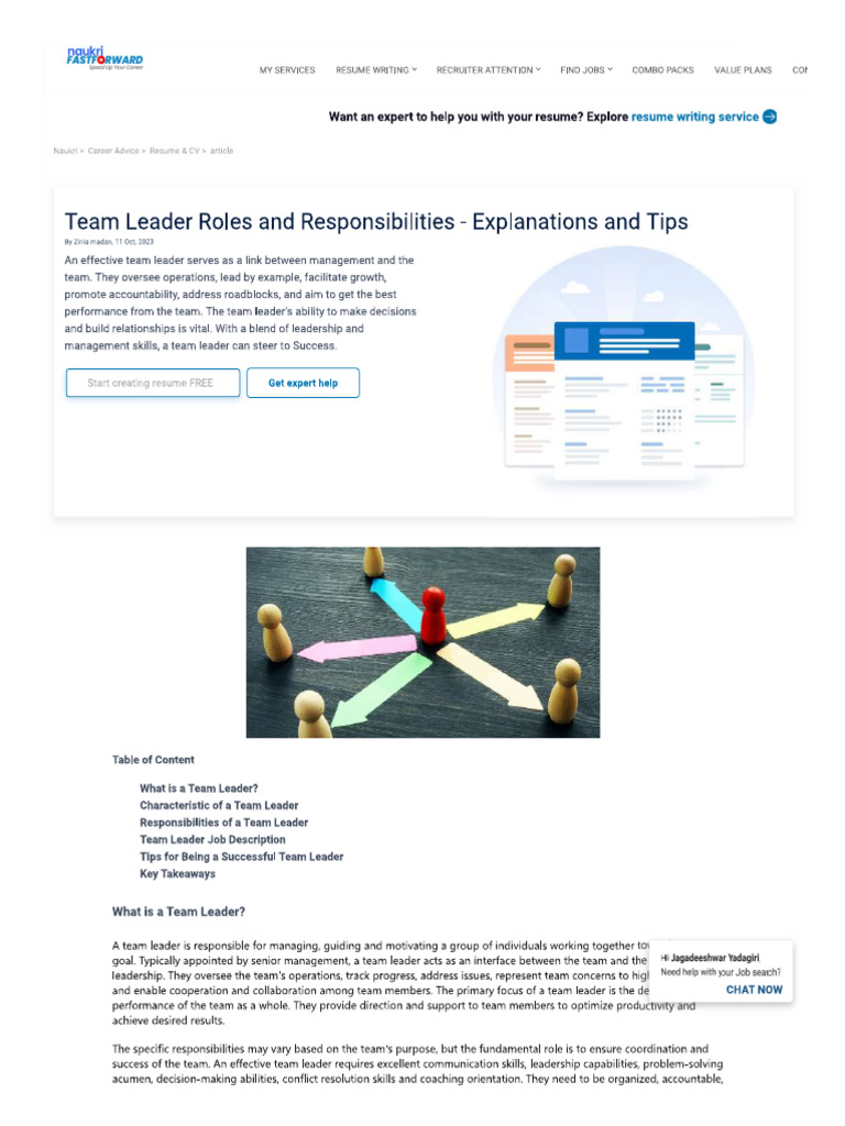 Responsibilities of A Team Leader | PDF