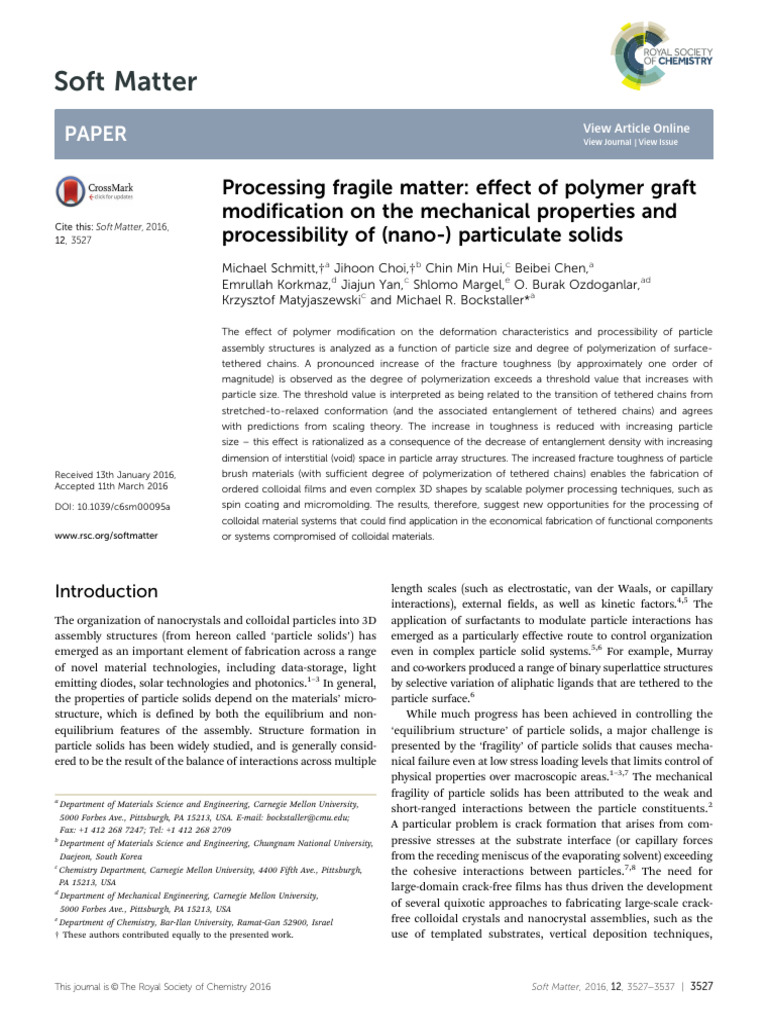 Processing fragile matter effect of polymer graft | PDF