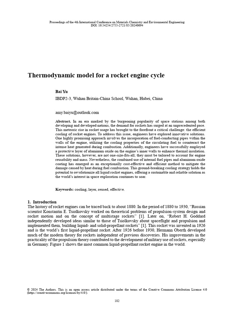 Thermodynamic Model For A Rocket Engine Cycle | PDF