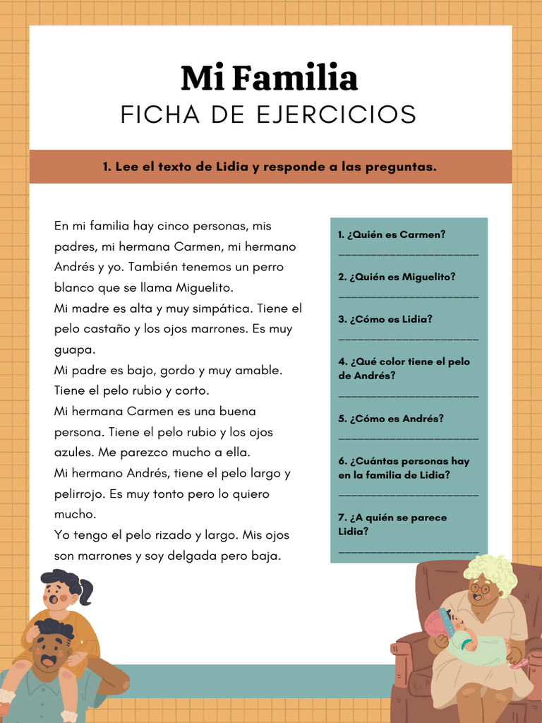 Mi Familia Ficha de Ejercicios Amarillo Y Azul Ilustrativo - 20240919 ...