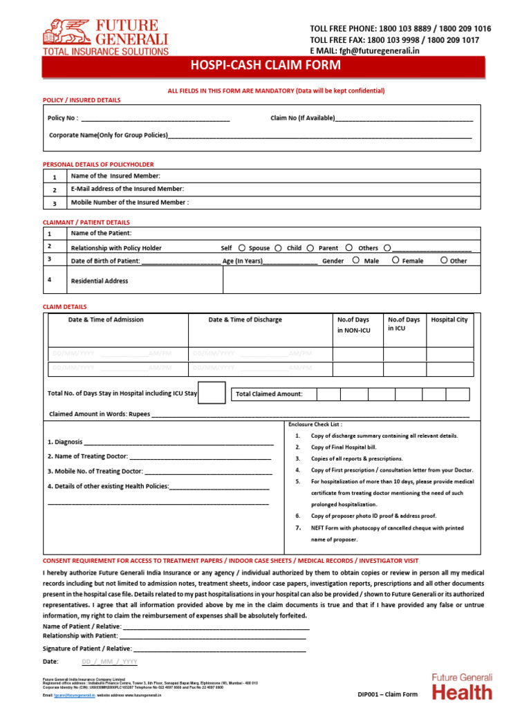 Future-Hospicash-Claim-Form Cashless | PDF
