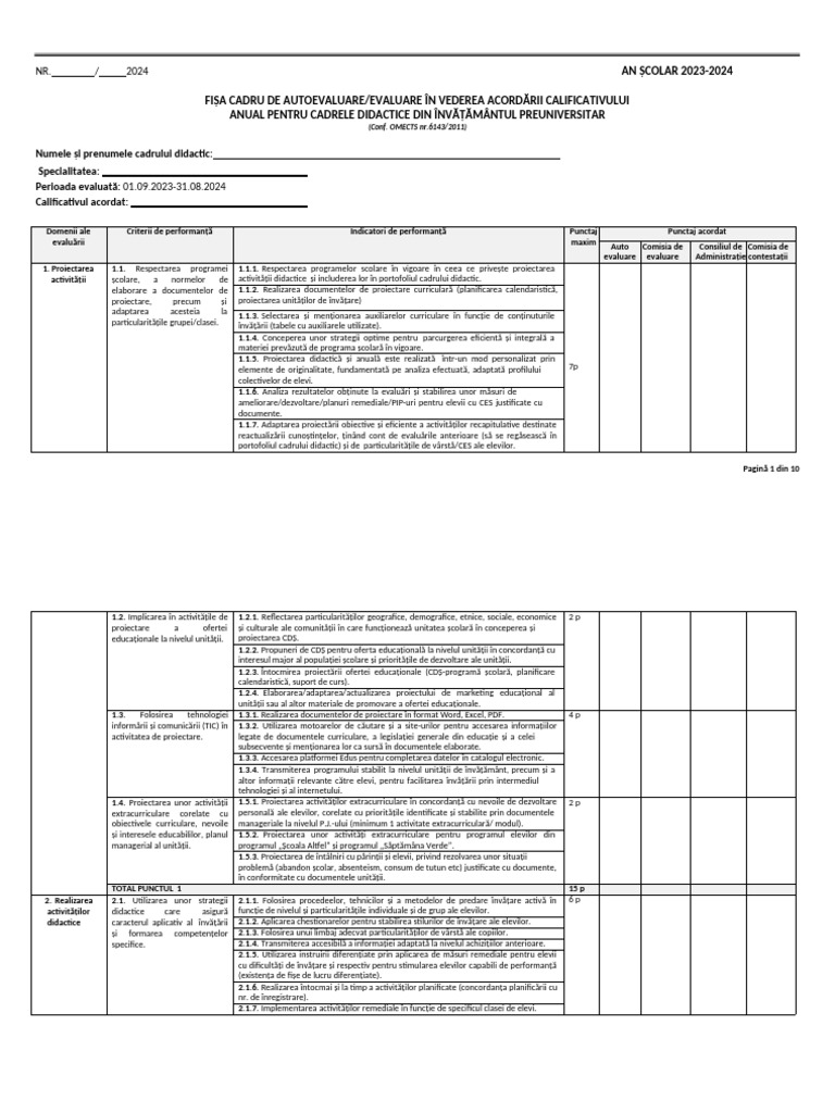 Fisa de Evaluare 2023-2024 | PDF