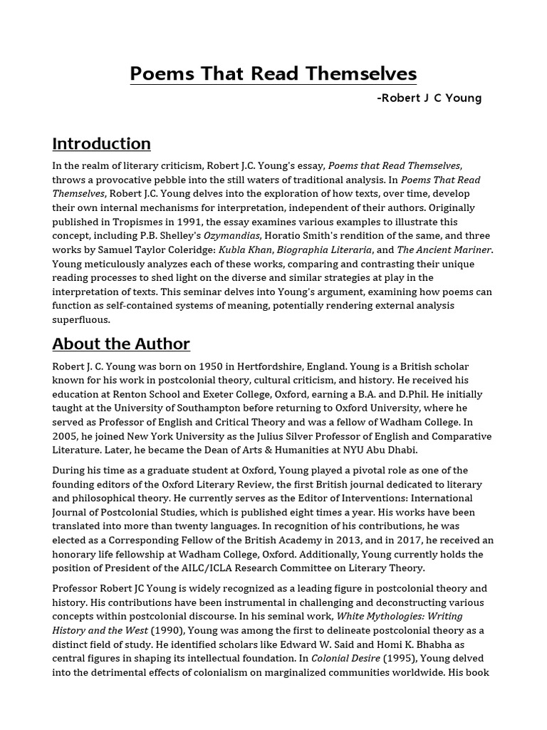 Poems That Read Themselves by Robert J C Young | PDF