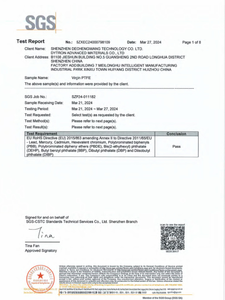 2024 SGS Test Report - DCW&Dytron | PDF
