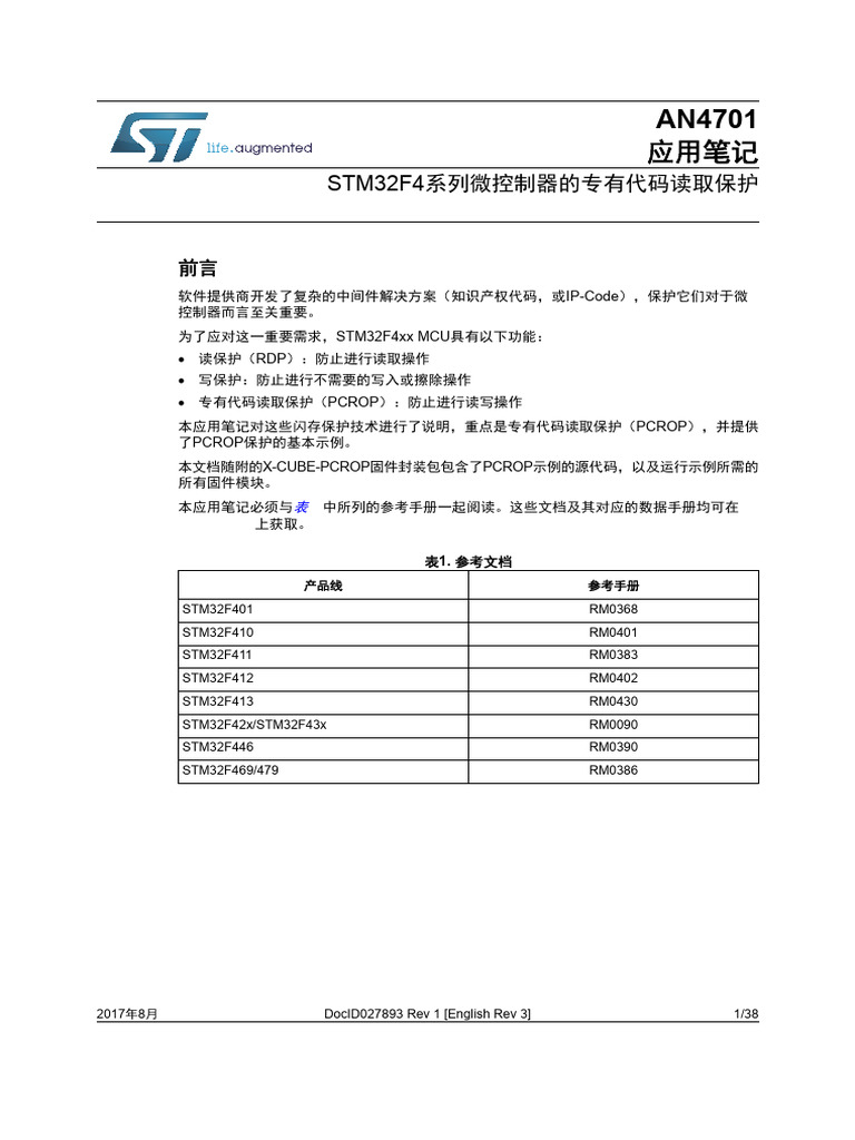 An4701 Proprietary Code Readout Protection On Microcontrollers Of The Stm32f4 Series