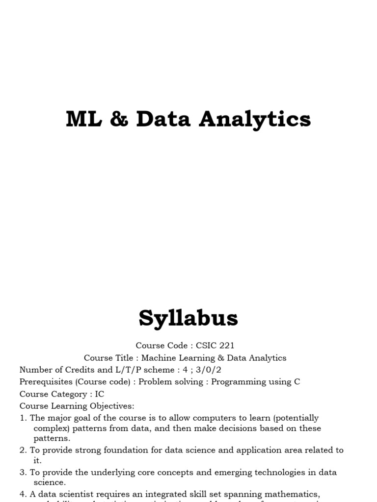 ML & Data Analytics Course Syllabus | PDF | Matrix (Mathematics ...