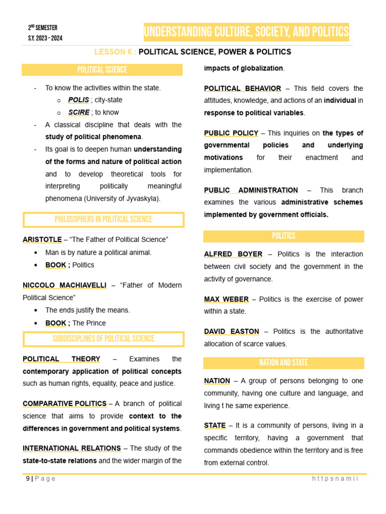 (Stem 12 Ucsp) L6 - Political Science Power and Politics | PDF