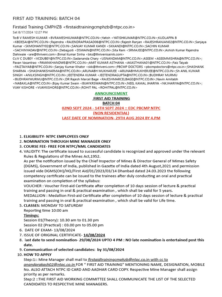 Batch 04 First Aid Training Notification | PDF
