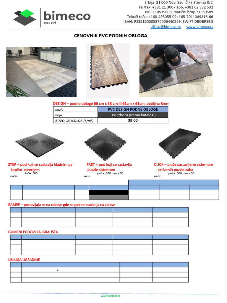 Bimeco Cenovnik PVC Podovi 01.07.2022. 1 | PDF