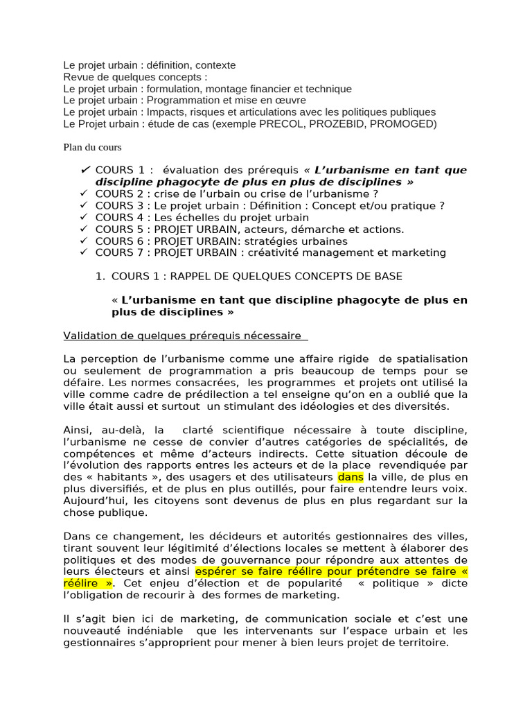 Cours Licence 3 Projet Urbain DR Ndeye Marieme Samb | PDF