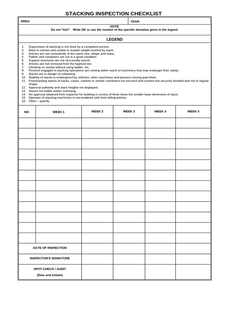 Stacking Inspection Checklist | PDF
