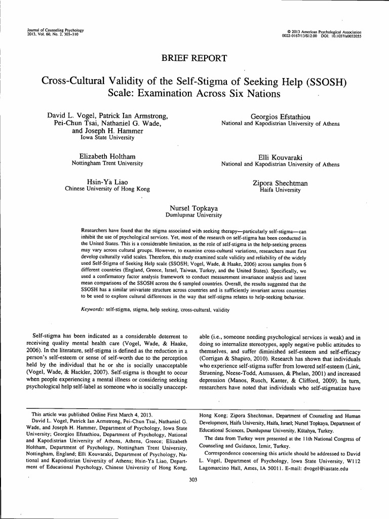 Crosscultural Validity of The SelfStigma of Seeking Help (SSOSH) Scale ...