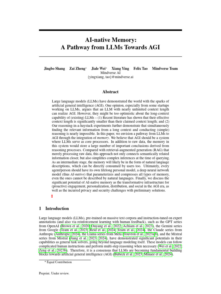 Ai-Native Memory: A Pathway From Llms Towards Agi: Jingbo Shang Zai Zheng Jiale Wei Xiang Ying ...