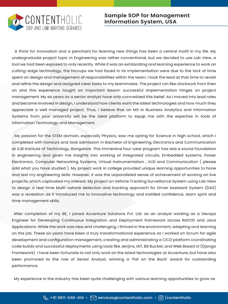 Sample SOP For Management Information System USA | PDF