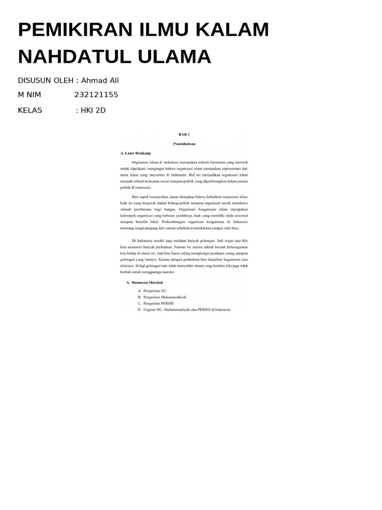 Pemikiran Kalam Nahdatul Ulama | PDF