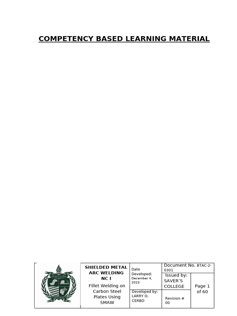 CBLM SMAW NC I - CORE Pits | PDF