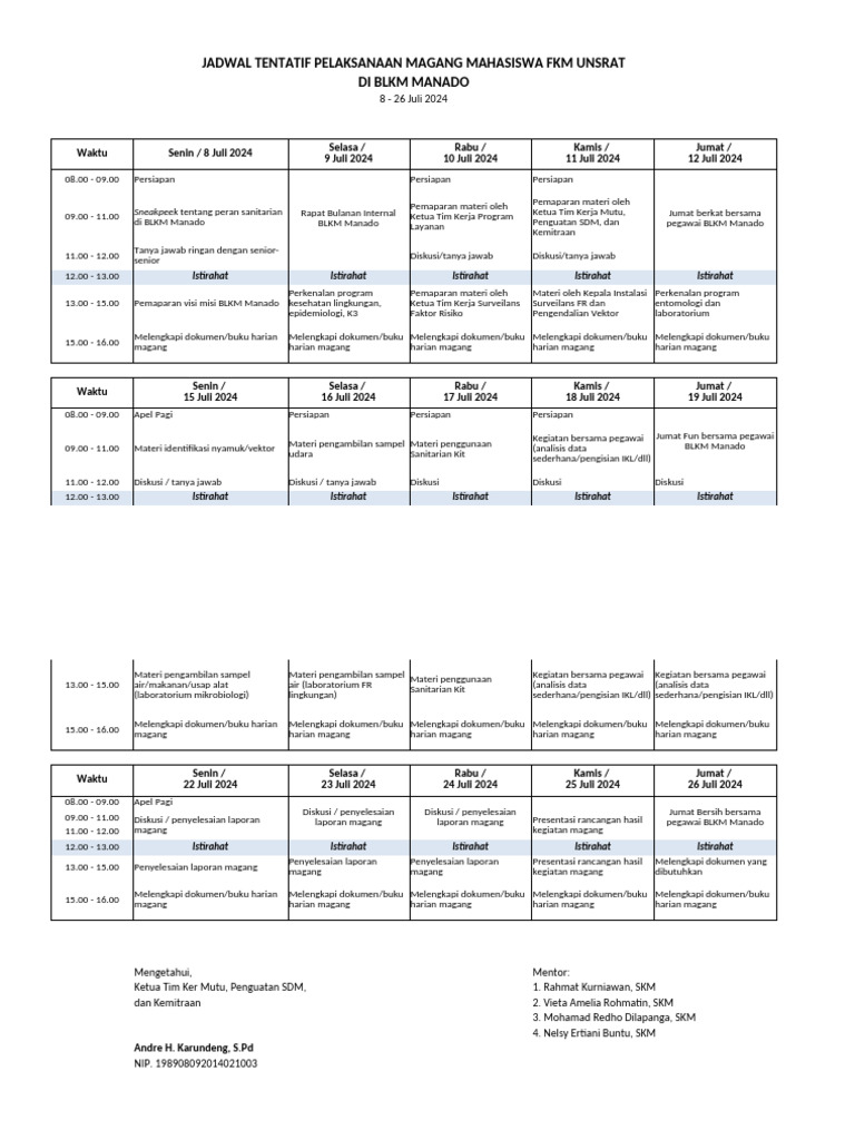 Jadwal Magang 2024 | PDF
