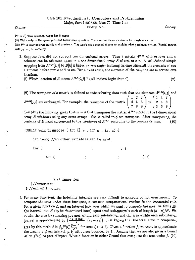 COL100 Major 2007-08 Sem1 | PDF